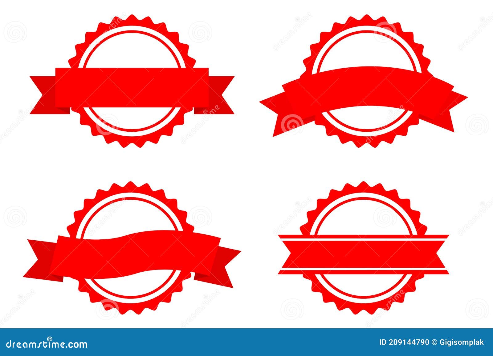 Vector Set Template 4 Different Style Blank Red Circle with Ribbon ...