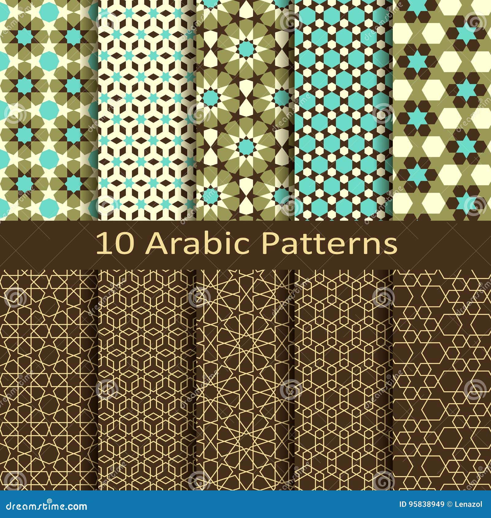Vector Set of Ten Seamless Traditional Arabic Geometric Patterns Stock ...