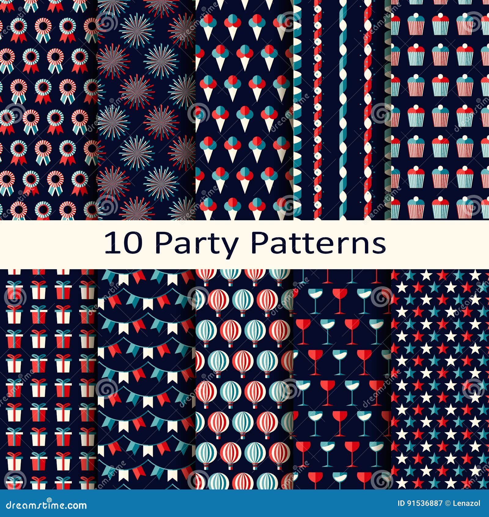 Vector Set of Ten Seamless Vector Party Patterns Stock Vector ...