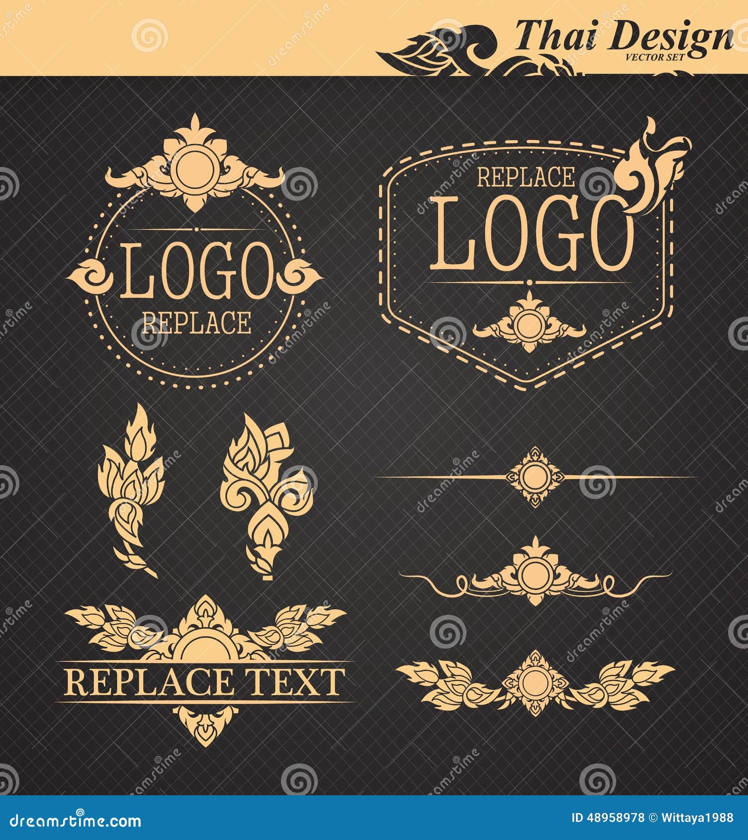 Vector Set: Thai Art Design Elements Stock Vector - Illustration of ...