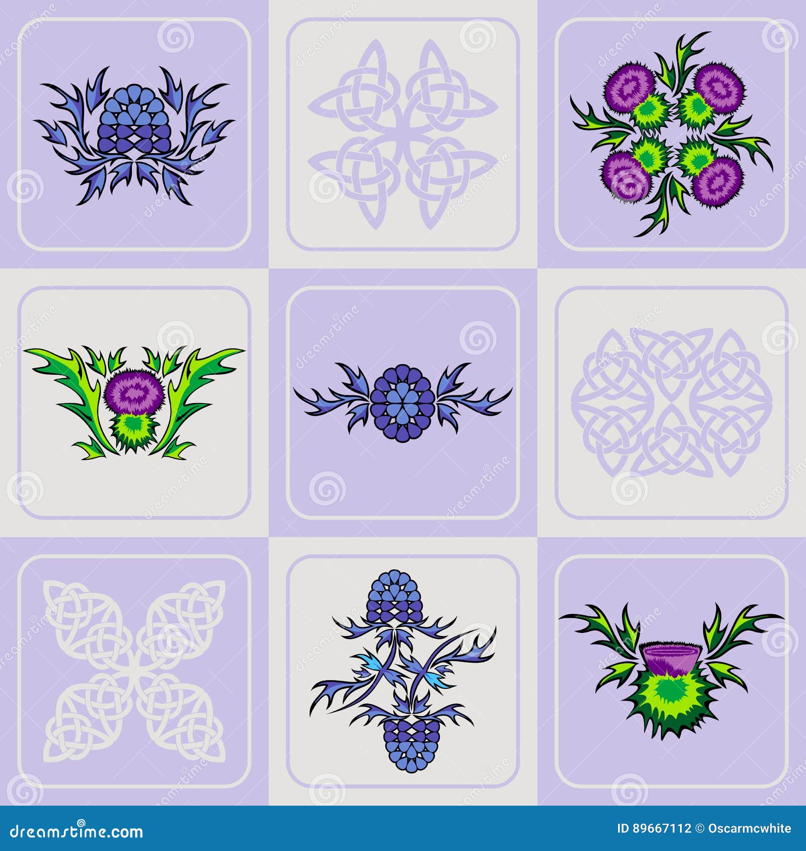 Vector Set of a Thistle Flowers and Celtic Knots Stock Vector ...