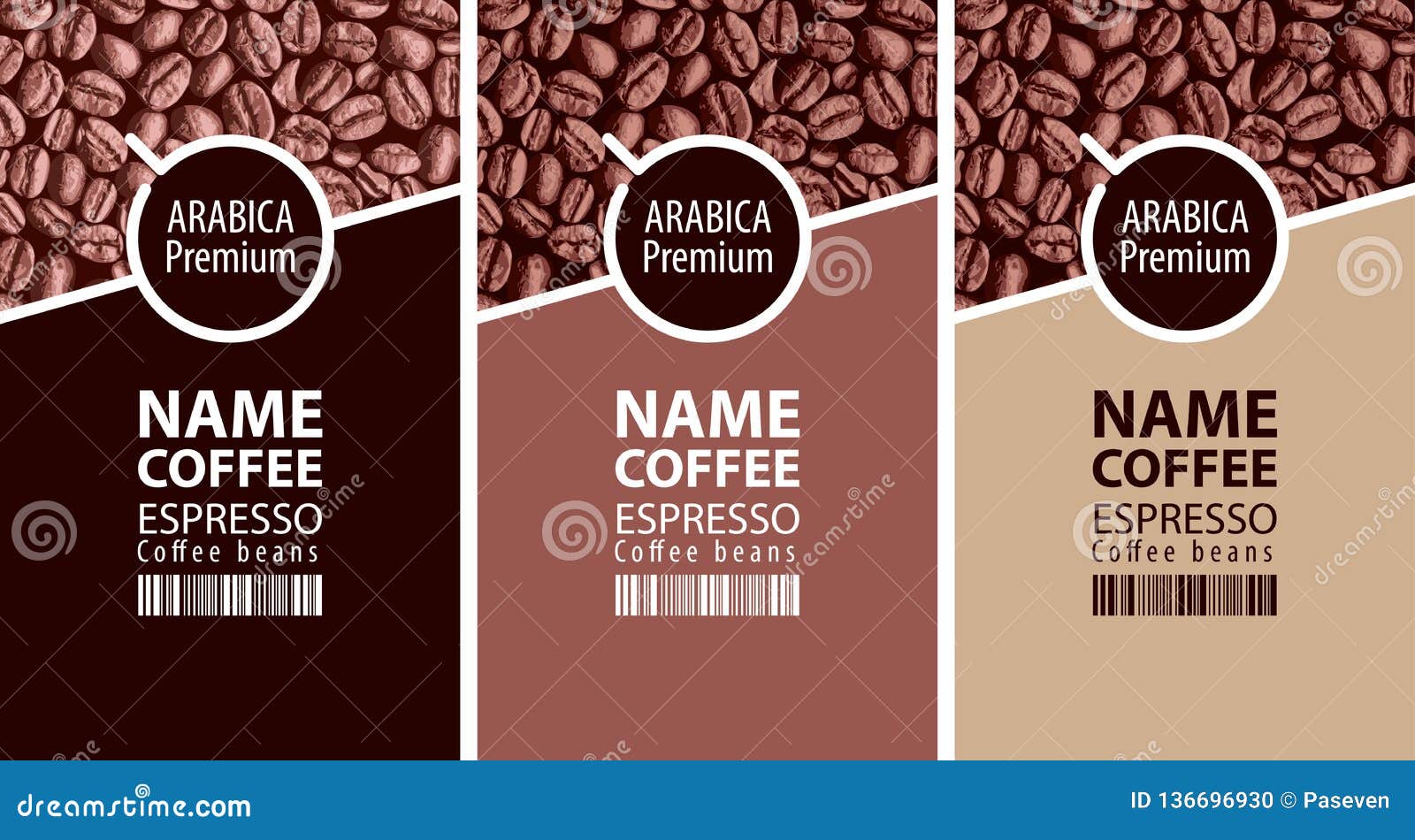 Labels for Coffee Beans with Cup and Barcode Stock Vector ...