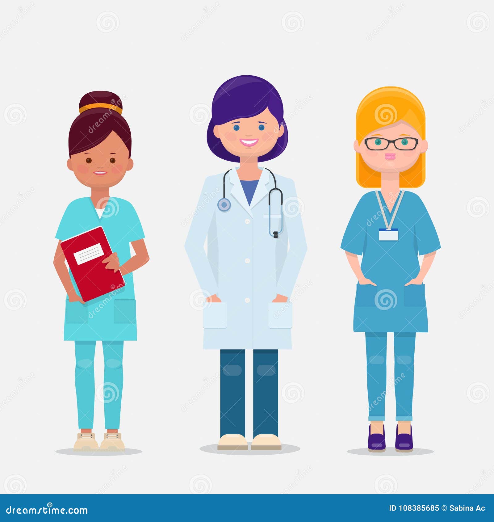 Vector Set of Three Female Doctor and Nurses. Stock Vector ...