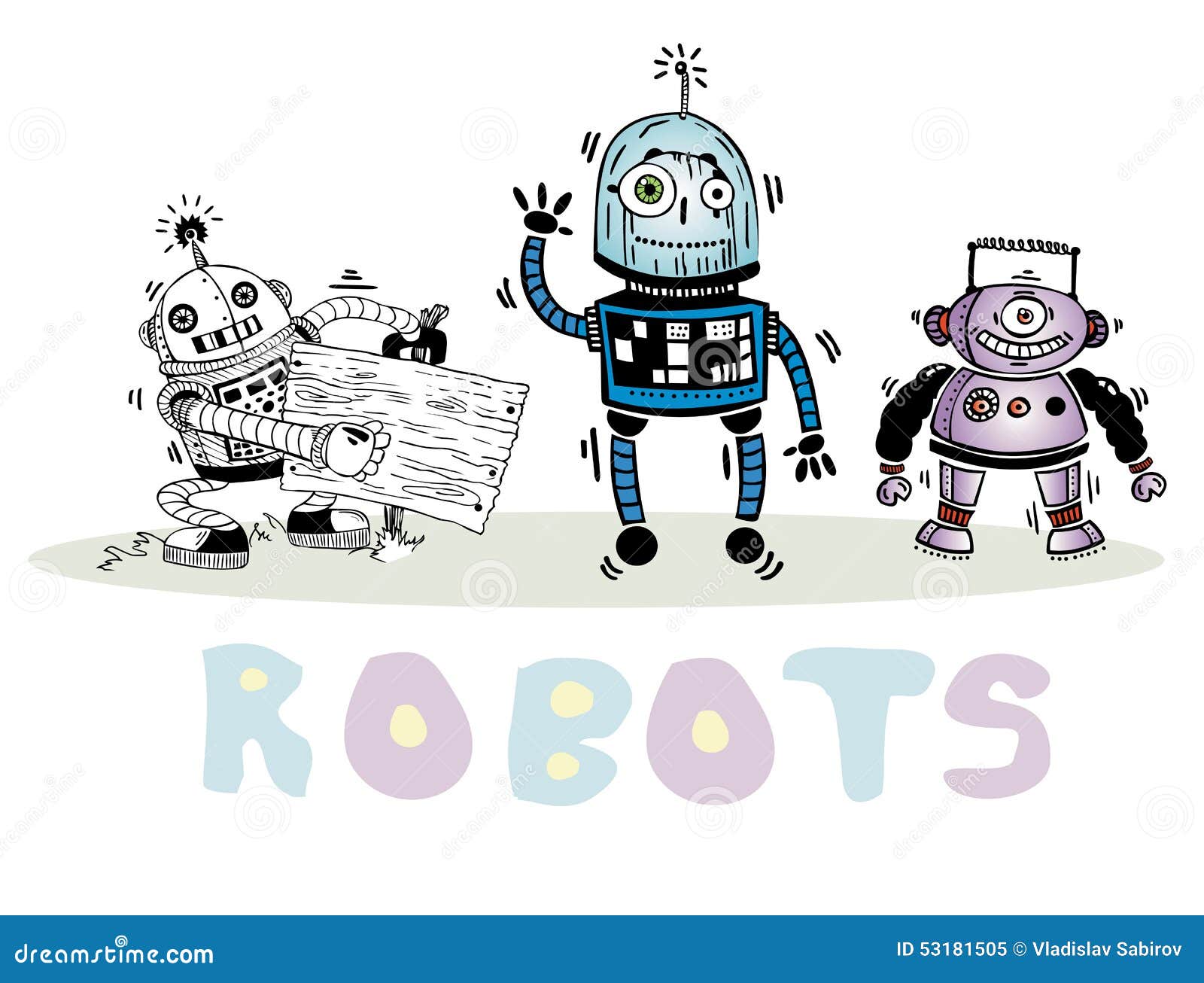 Vector Set Of Three Robots On A White Background | CartoonDealer.com ...