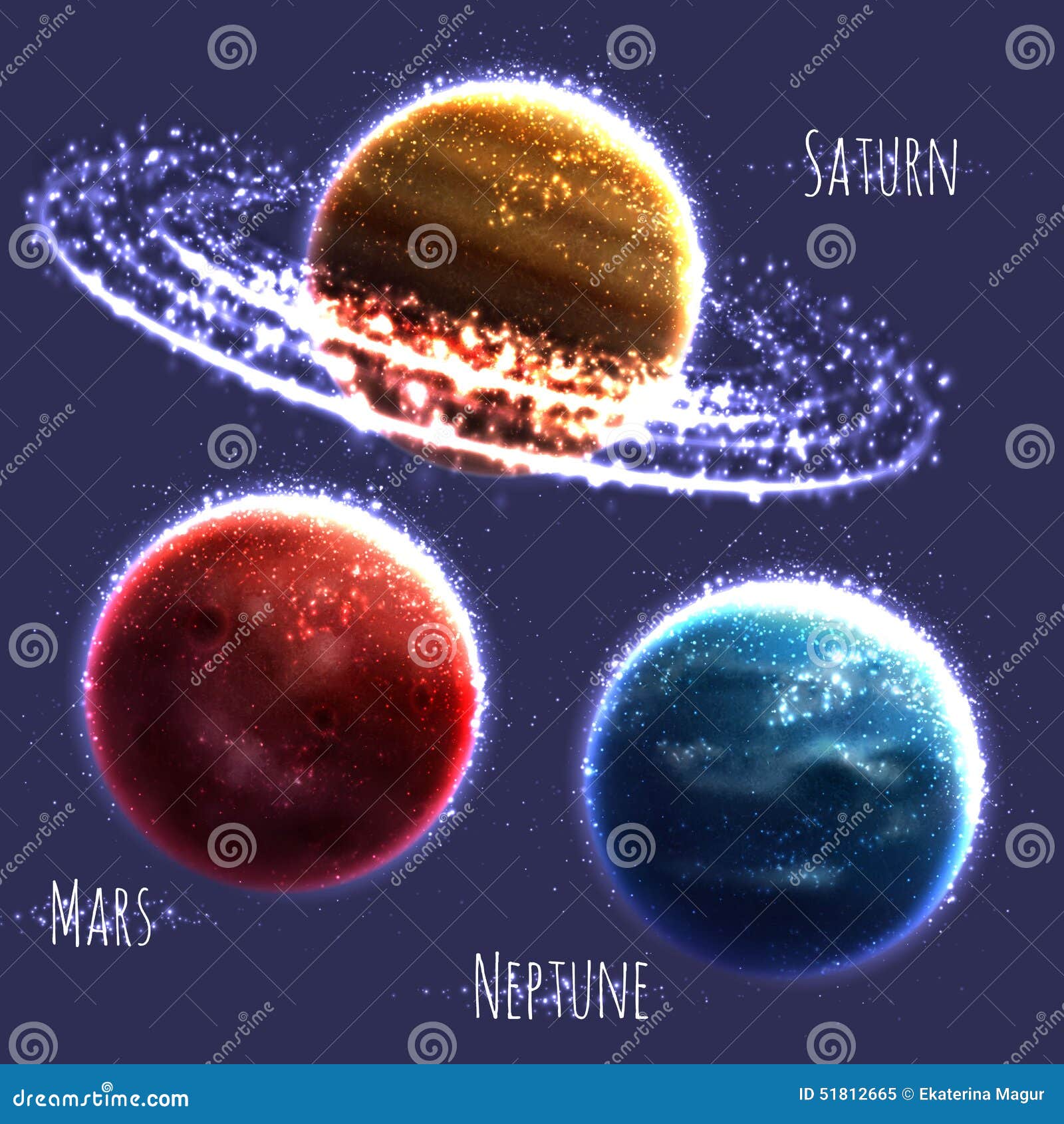 Vector Set with Three Solar System Planets Stock Vector - Illustration ...
