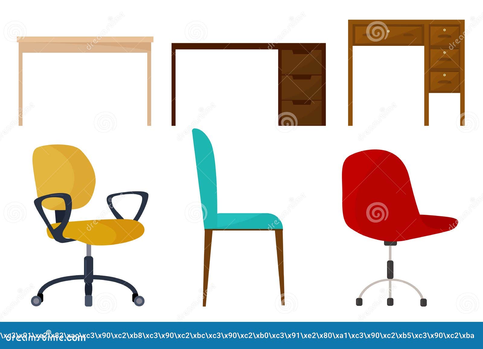 Vector Set of Three Tables and Three Chairs. Desktop Stock Vector ...