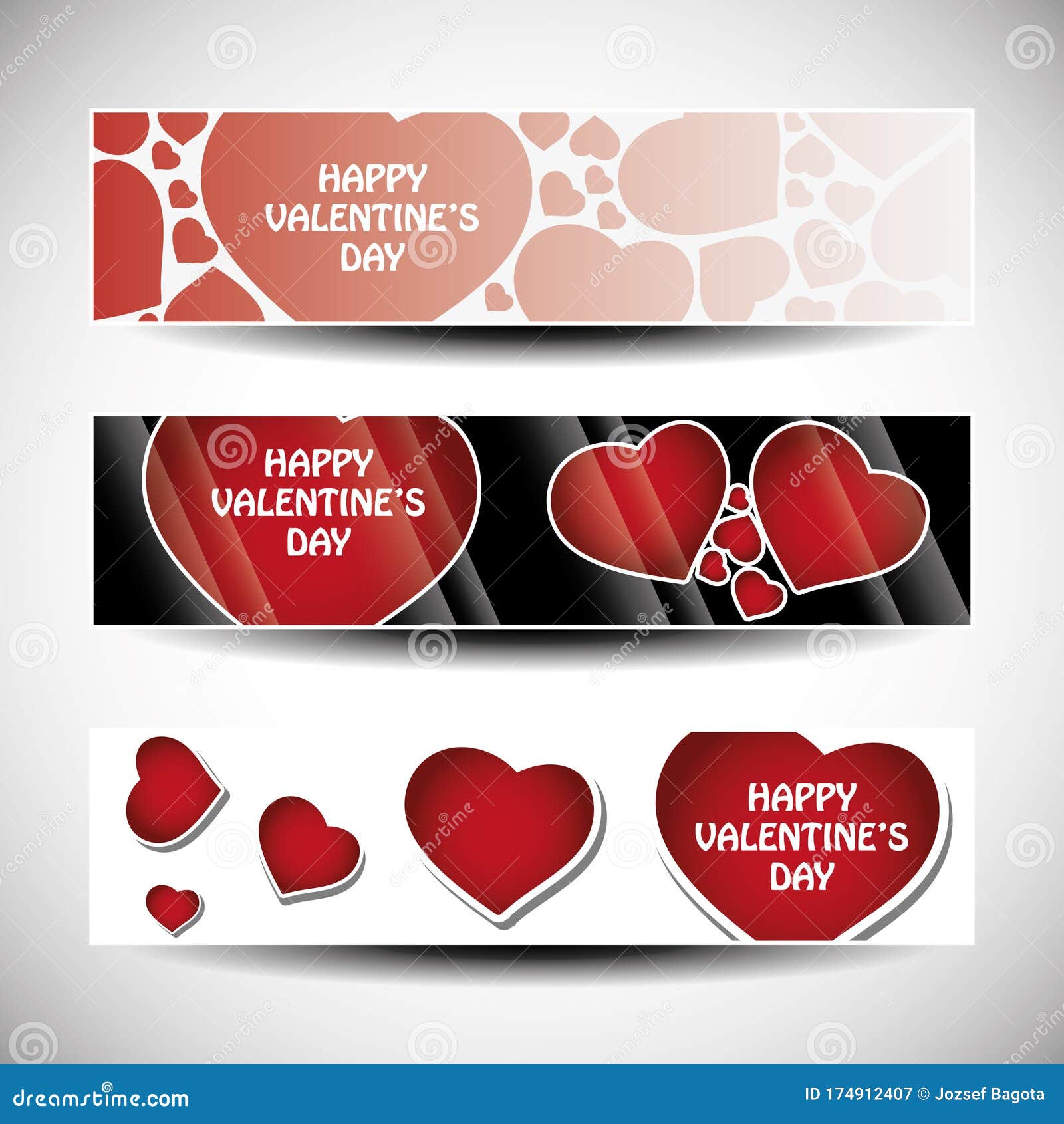 Vector Set of Three Valentine`s Day Header Design Stock Vector ...