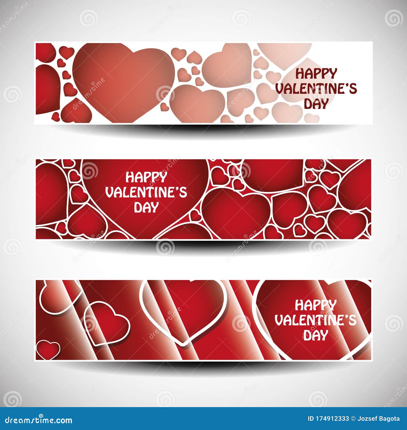 Vector Set of Three Valentines Day Header Design Stock Vector ...