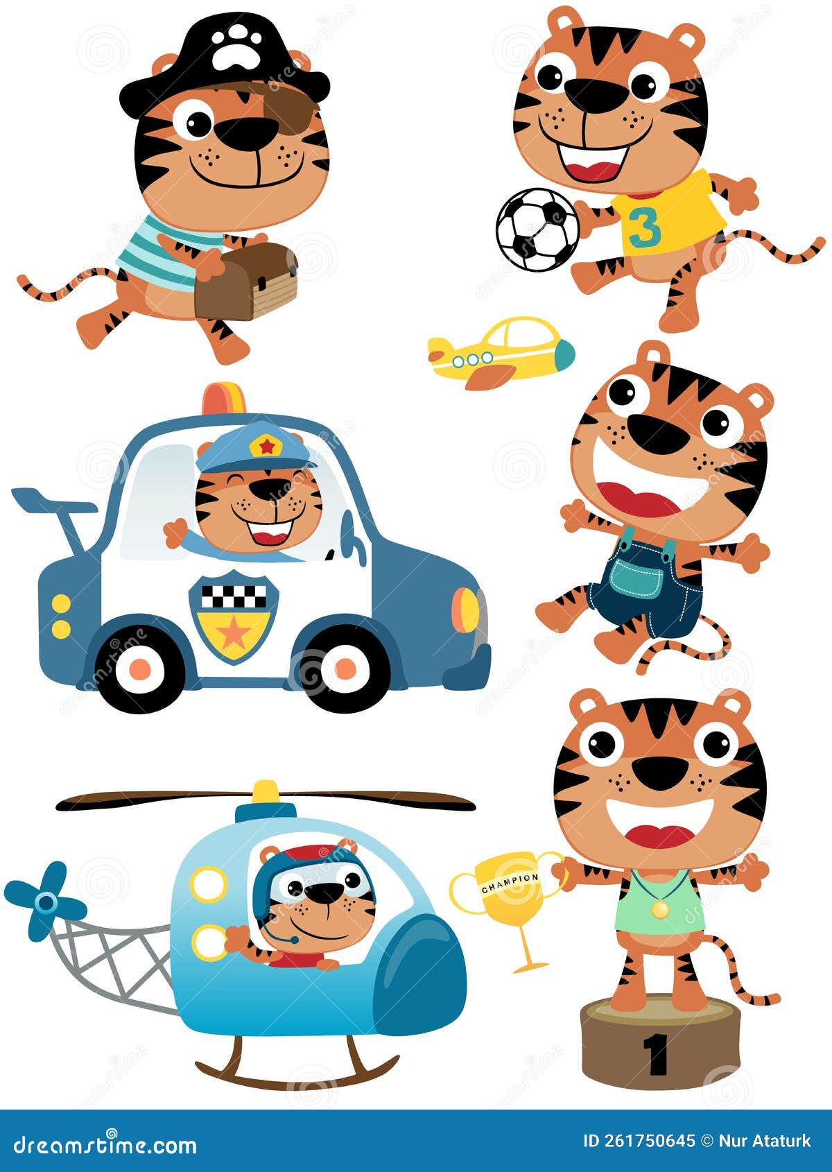 Vector Set of Tiger Cartoon with Various Profession Stock Vector ...