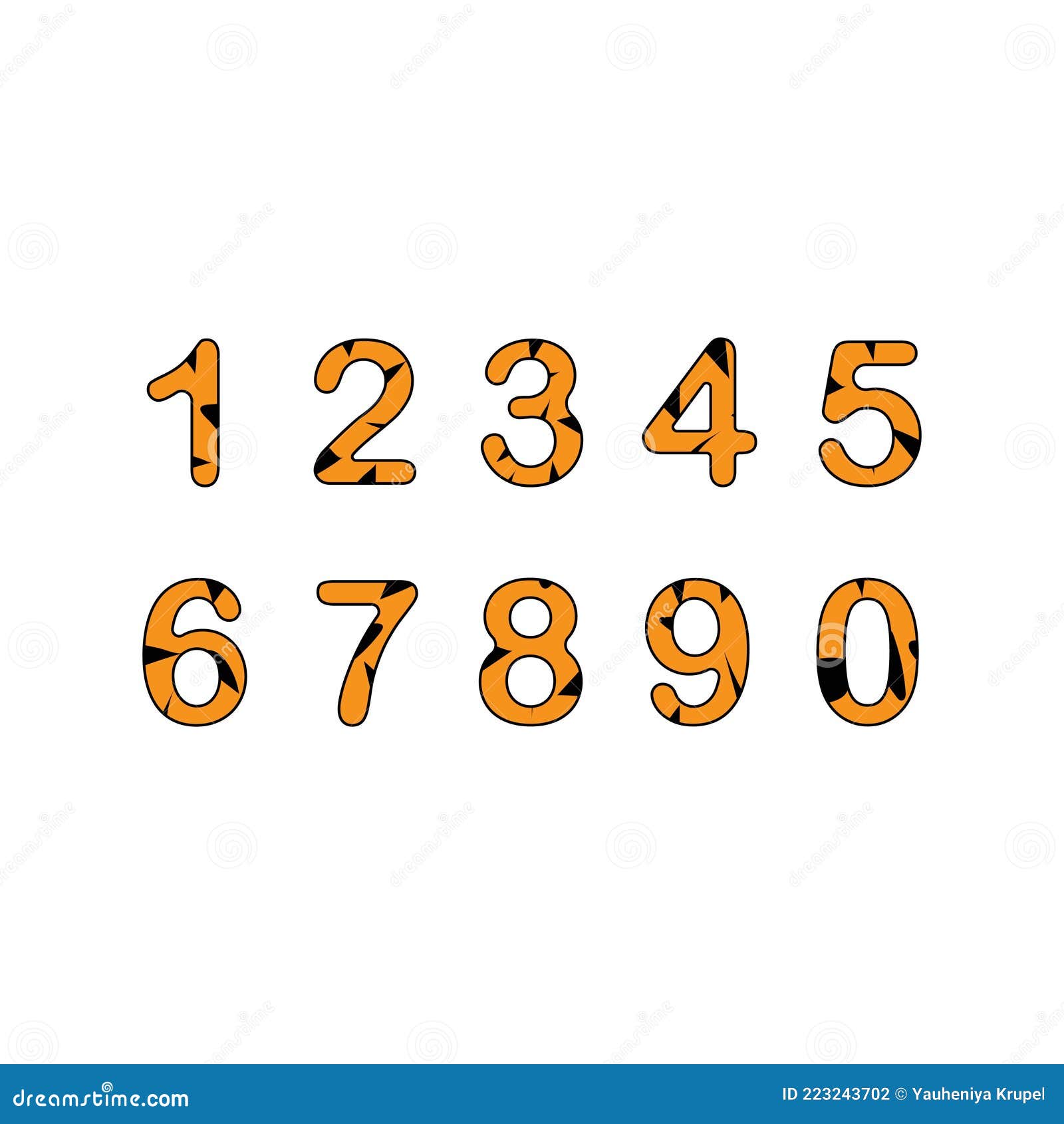 Vector Set of Tiger Numbers. Flat Style Stock Vector - Illustration of ...