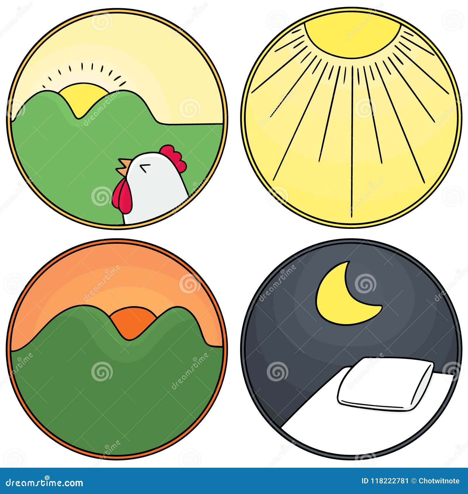 Vector Set of Time of the Day Stock Vector - Illustration of chicken ...