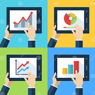 Vector Set of Touch Interfaces with Flat Diagram and Chart Icons Stock ...
