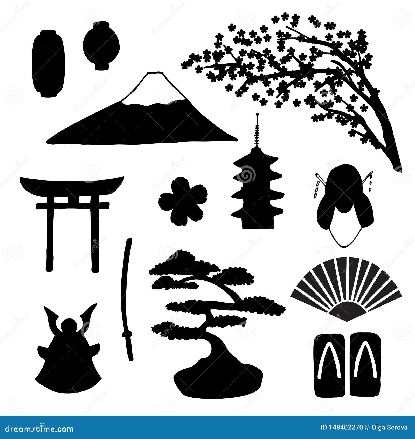 Black Silhouettes of Traditional Japanese Symbols Stock Illustration ... Black Silhouettes of Traditional Japanese Symbols Stock Illustration ...