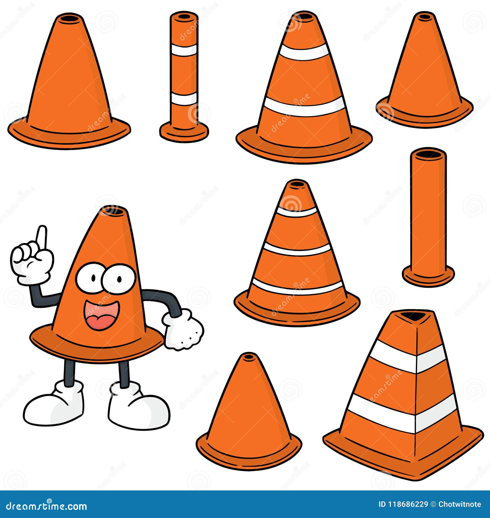 Vector set of traffic cone stock vector. Illustration of decoration ...