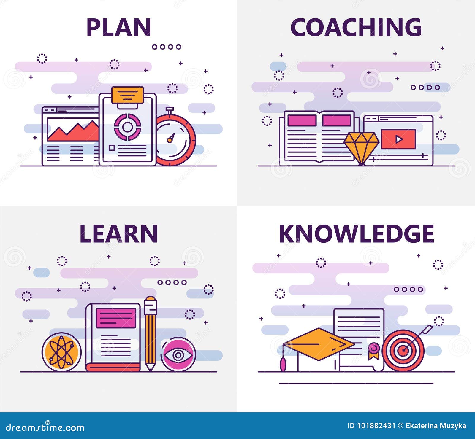 Vector Set of Thin Line Flat Design Training Concept Banners Stock ...