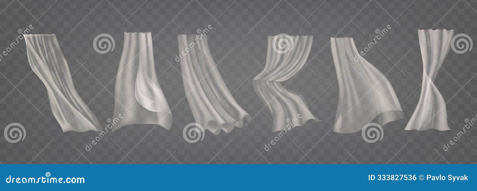 Vector Set Of Transparent Sheer Curtains Depicted In Various States Of ...