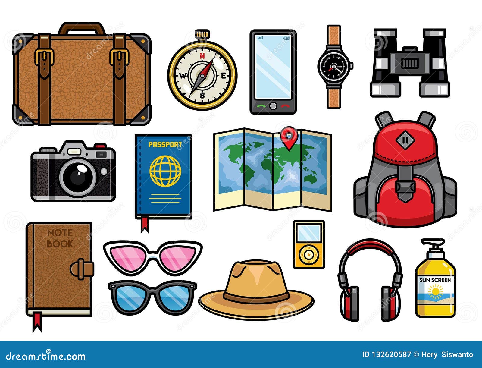 Set of Traveling Objects Collection Stock Vector - Illustration of ...