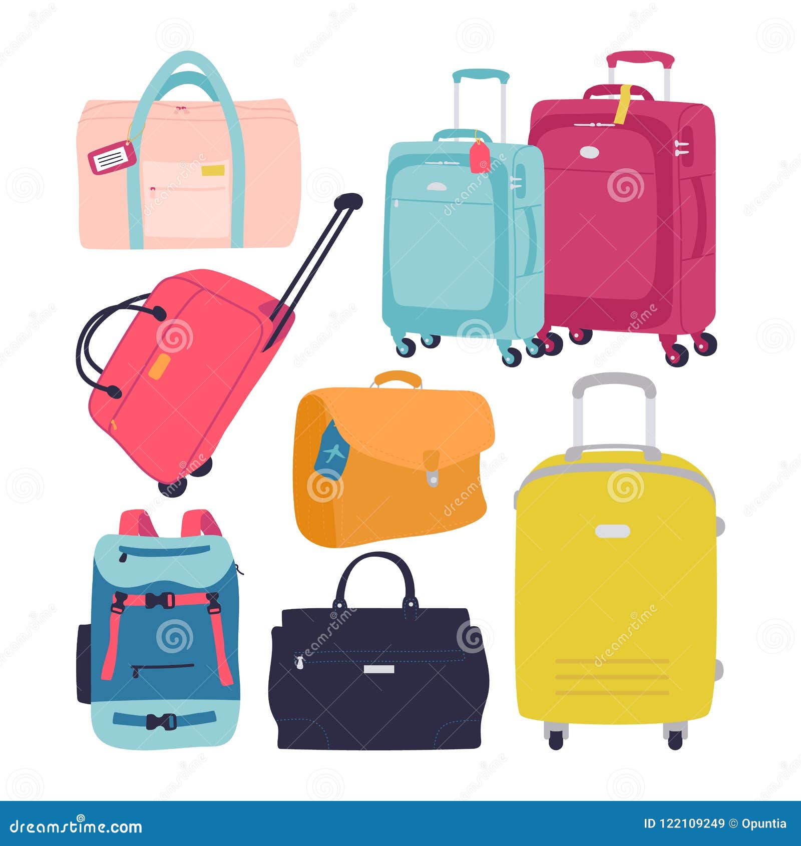 Vector Set of Travelling Bags. Stock Vector - Illustration of backpack ...