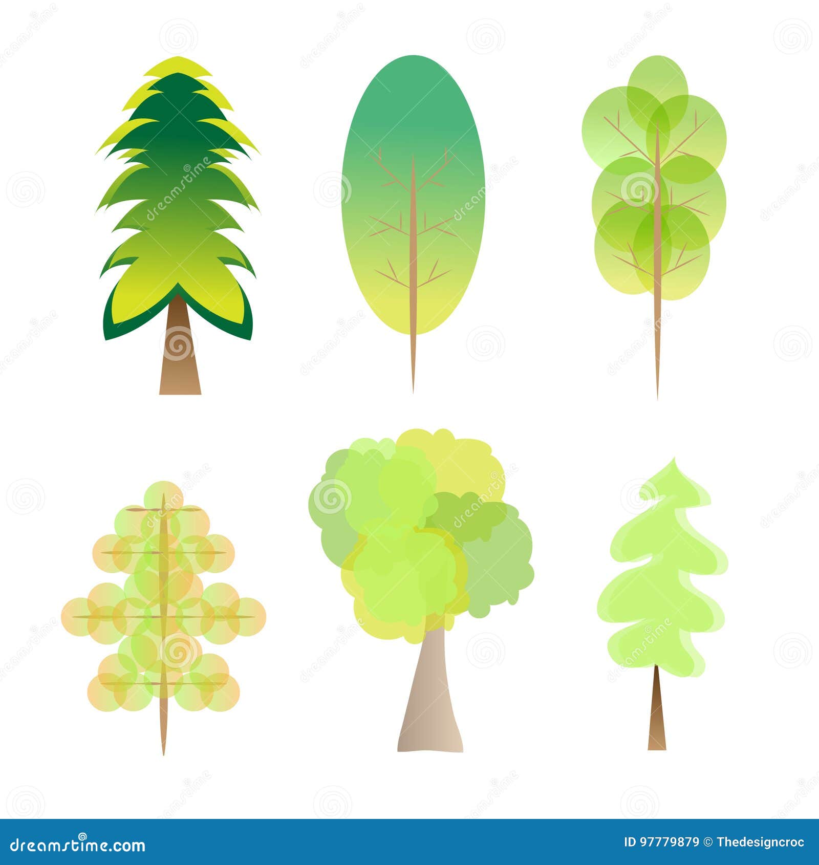 Vector Set of 6 Trees Logo with Different Styles Shapes Stock Vector ...