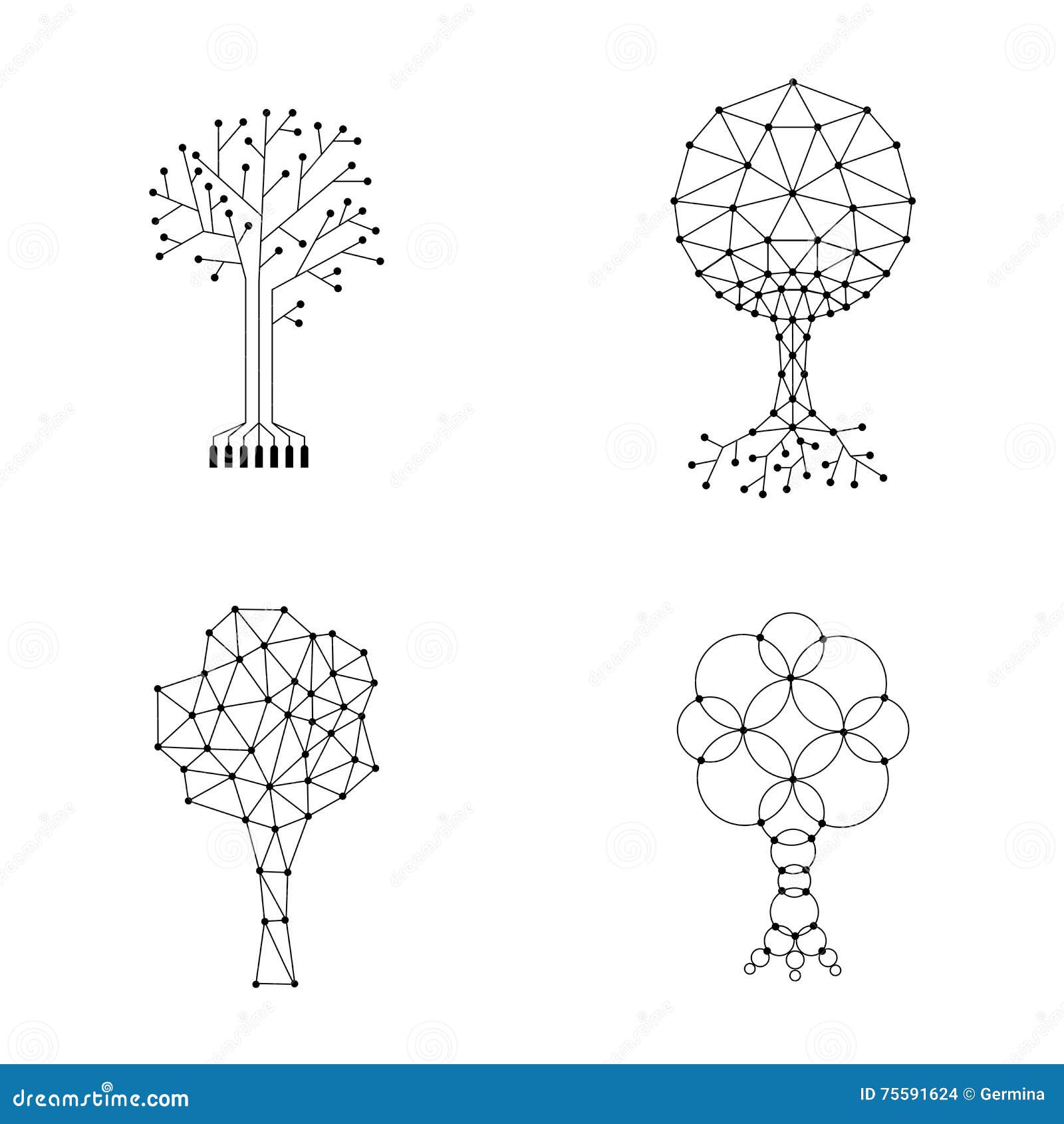 Vector Set of Trees Made of Connected Dots Stock Vector - Illustration ...