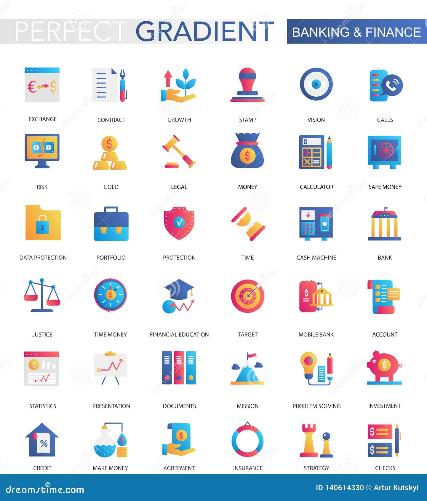 Vector Set of Trendy Flat Gradient Banking Finance Icons. Stock Vector ...