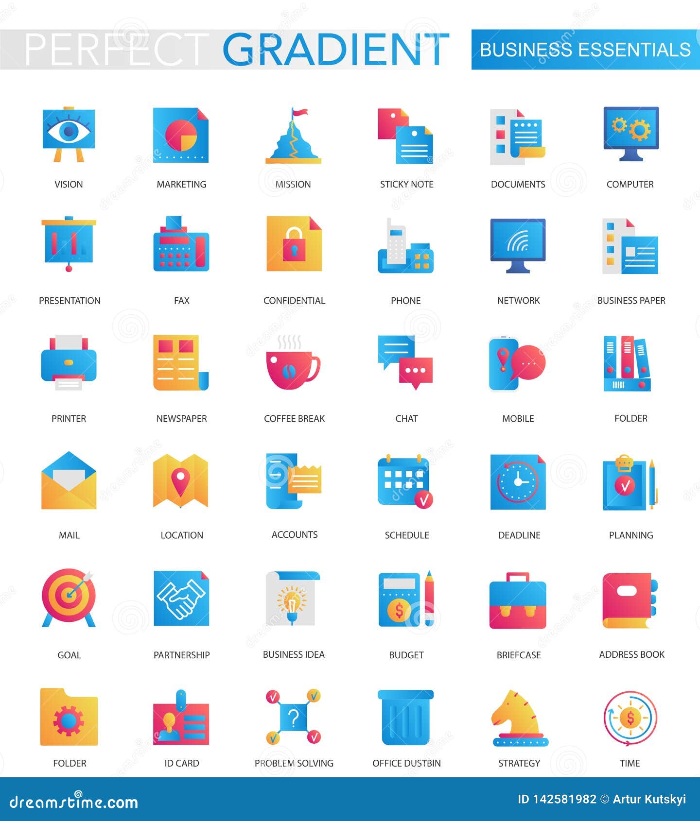 Vector Set of Trendy Flat Gradient Business Essential Icons. Stock ...