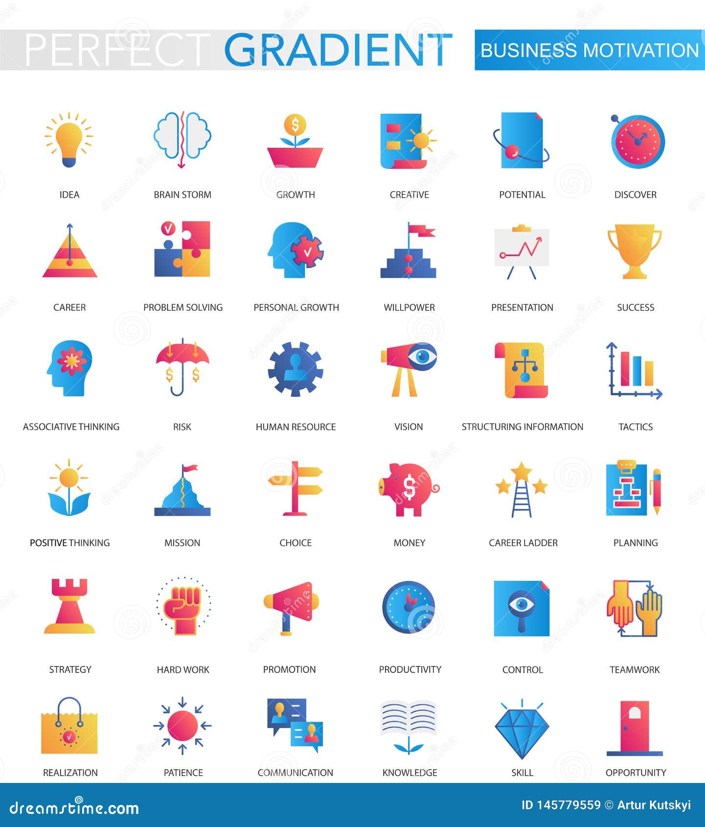 Vector Set of Trendy Flat Gradient Business Motivation Discipline Icons ...
