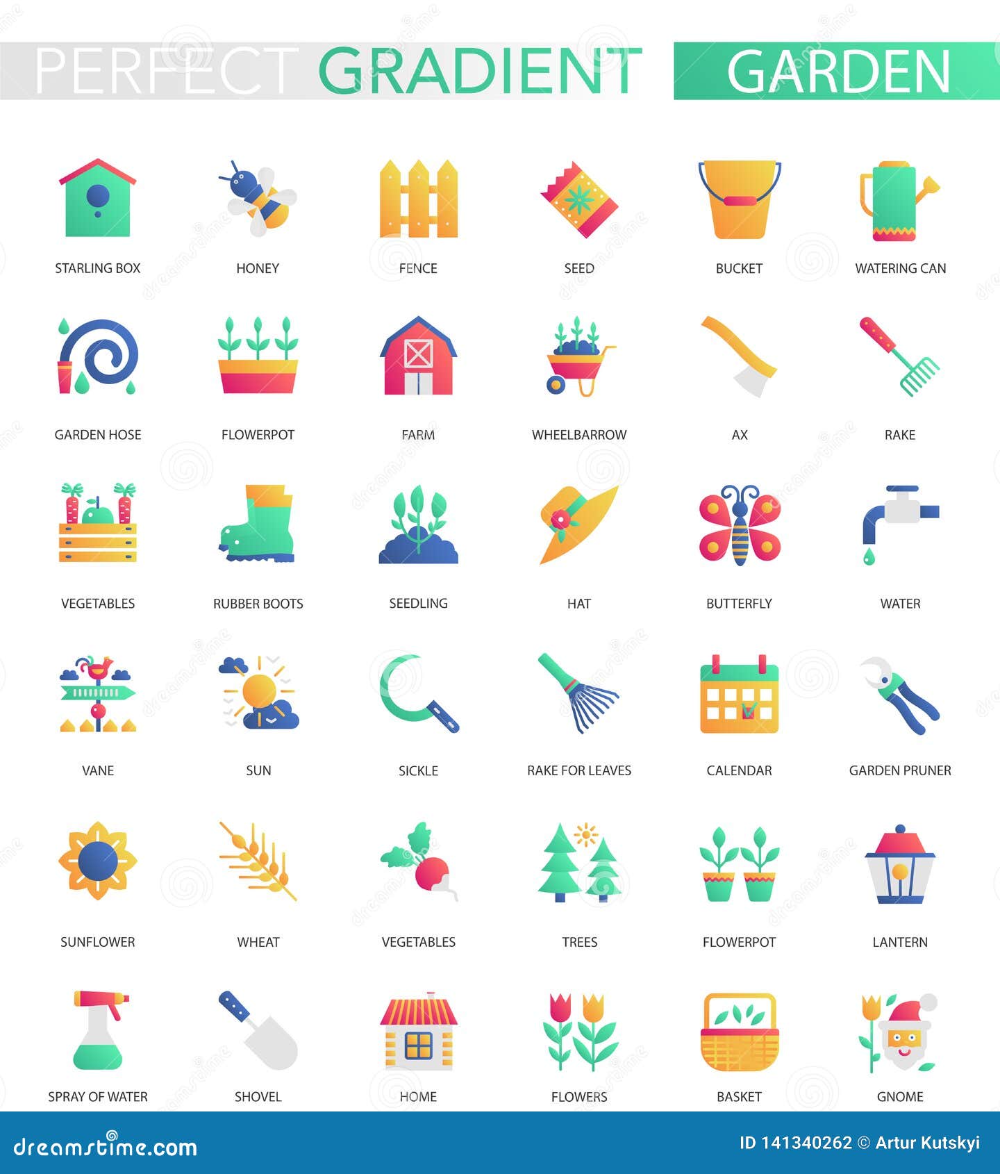 Vector Set of Trendy Flat Gradient Garden Icons. Stock Vector ...