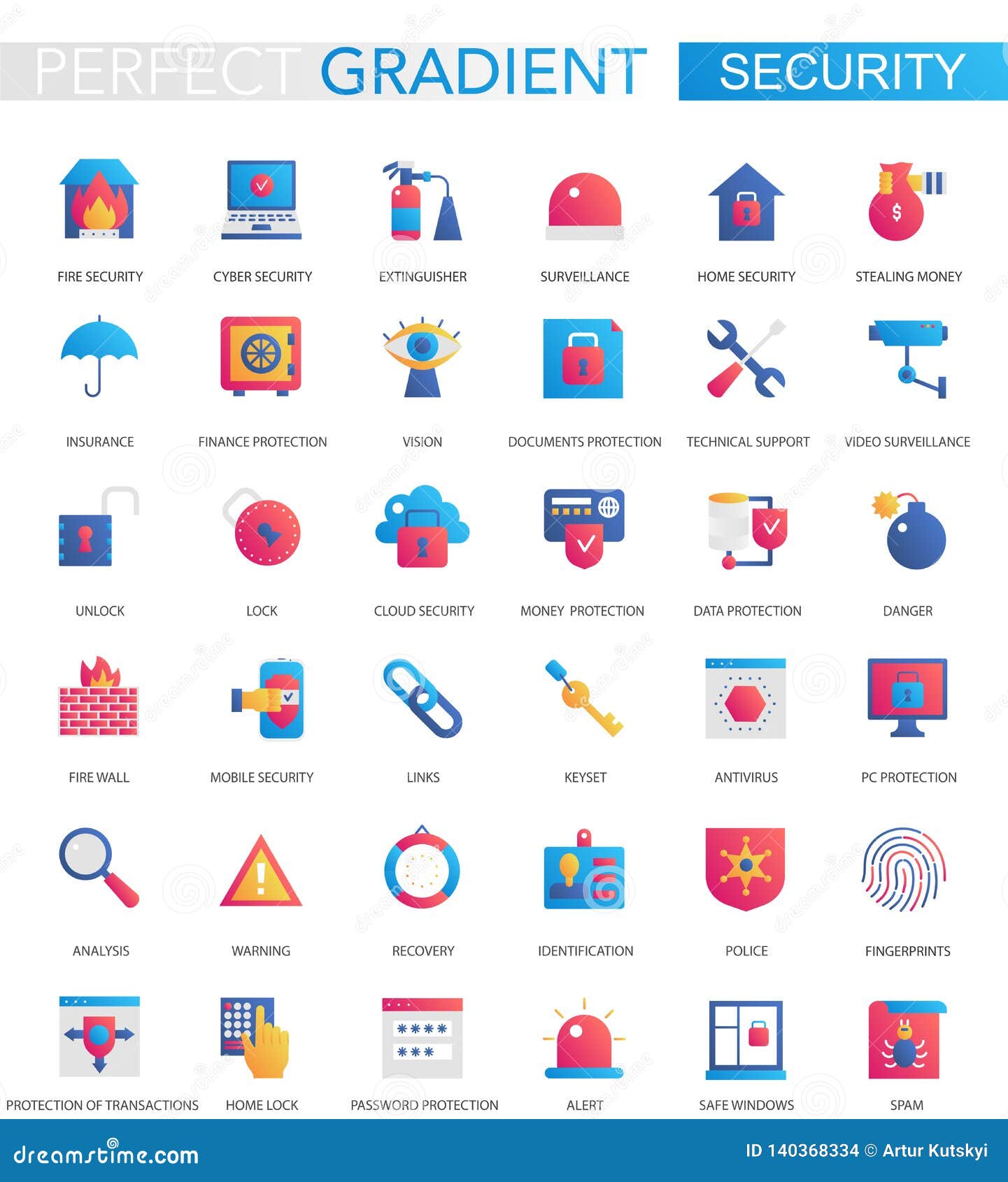 Vector Set of Trendy Flat Gradient Modern Security Icons. Stock Vector ...