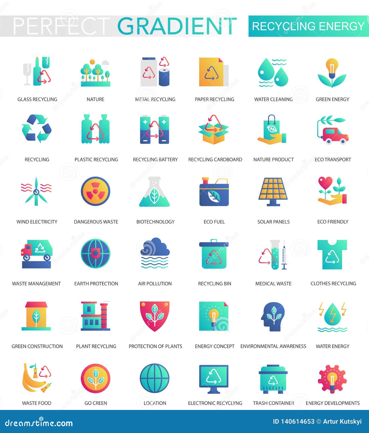 Vector Set of Trendy Flat Gradient Recycling Energy Icons. Stock Vector ...