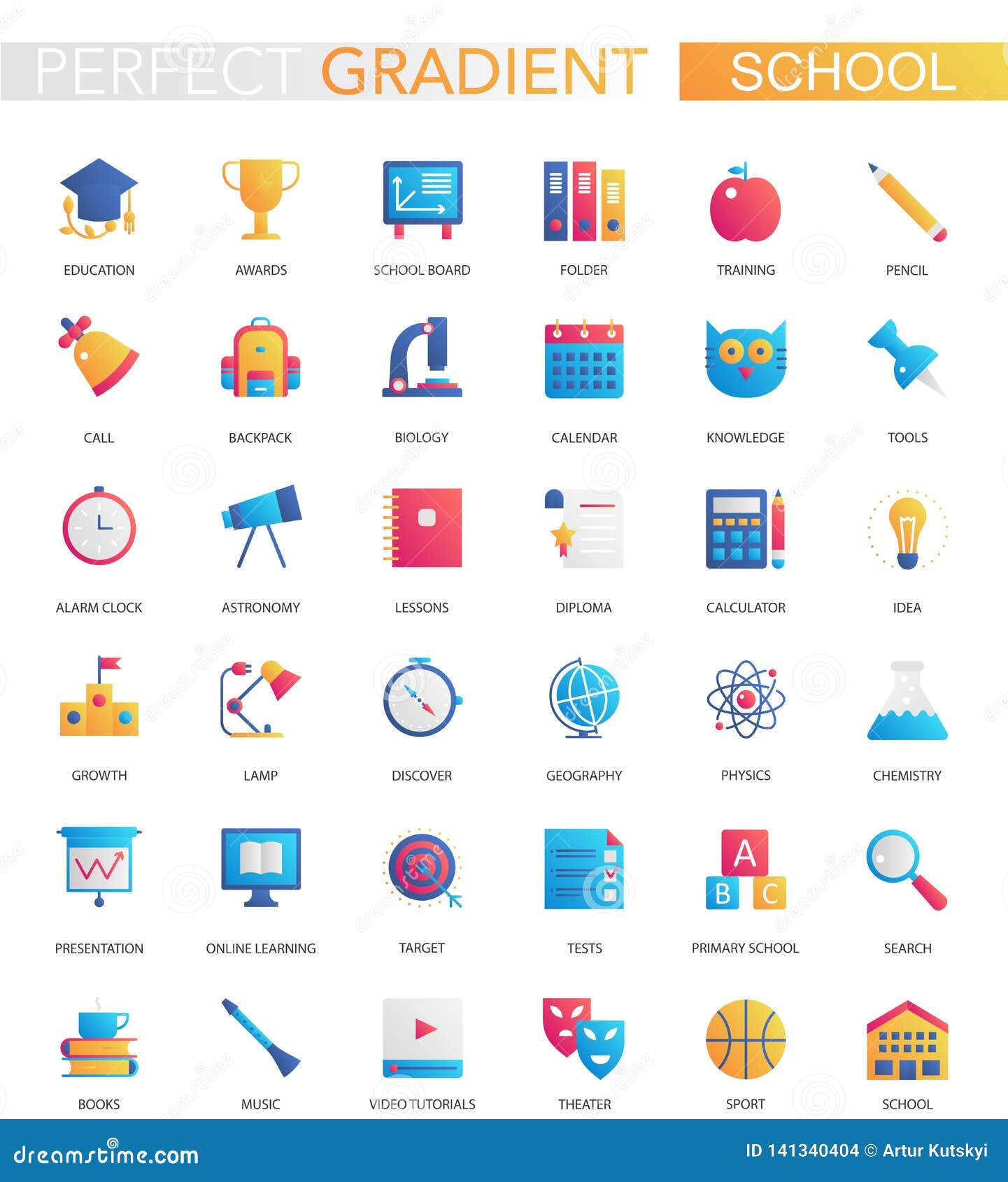 Vector Set of Trendy Flat Gradient School Education Icons. Stock Vector ...