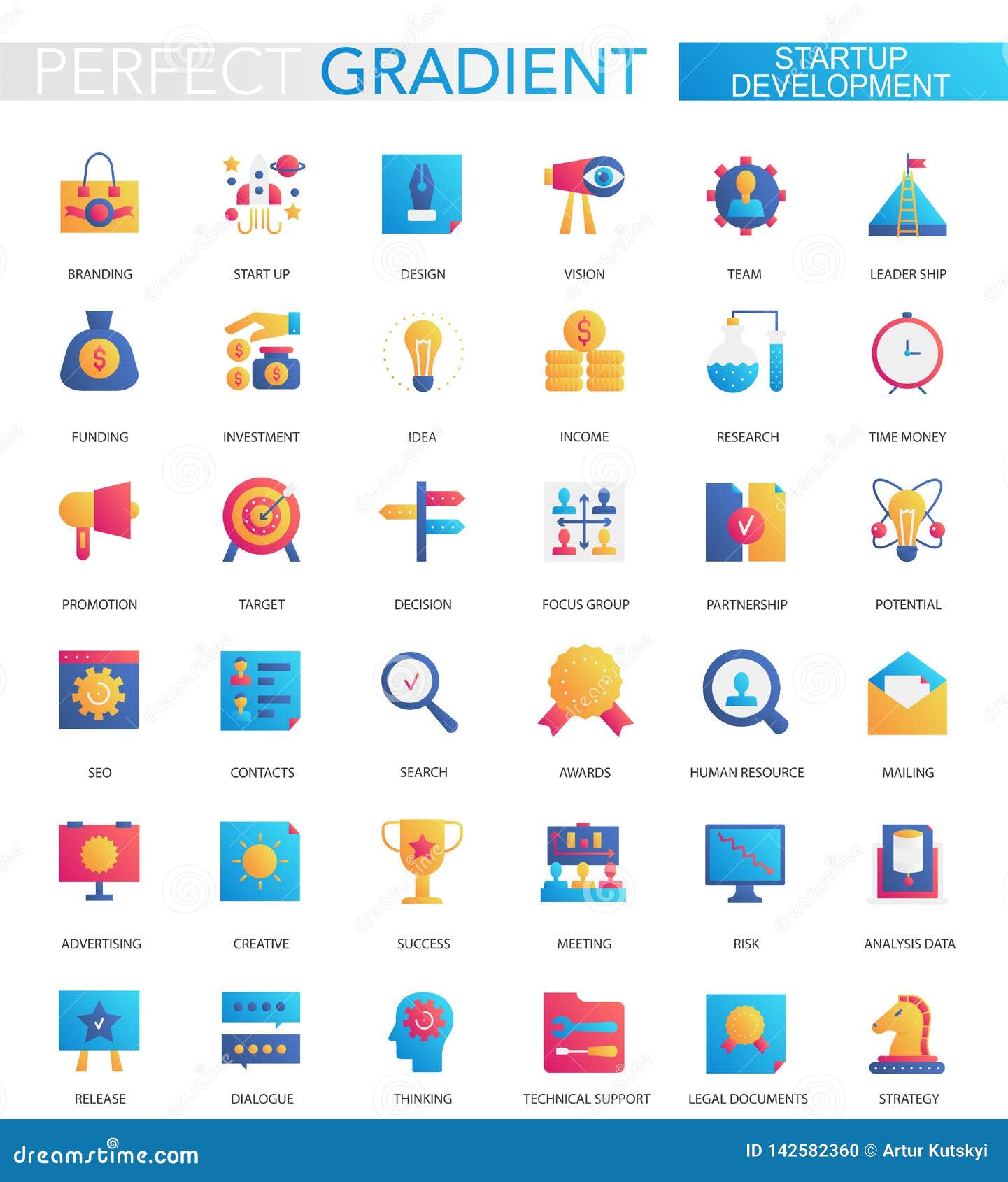 Vector Set of Trendy Flat Gradient Startup Development Icons. Stock ...
