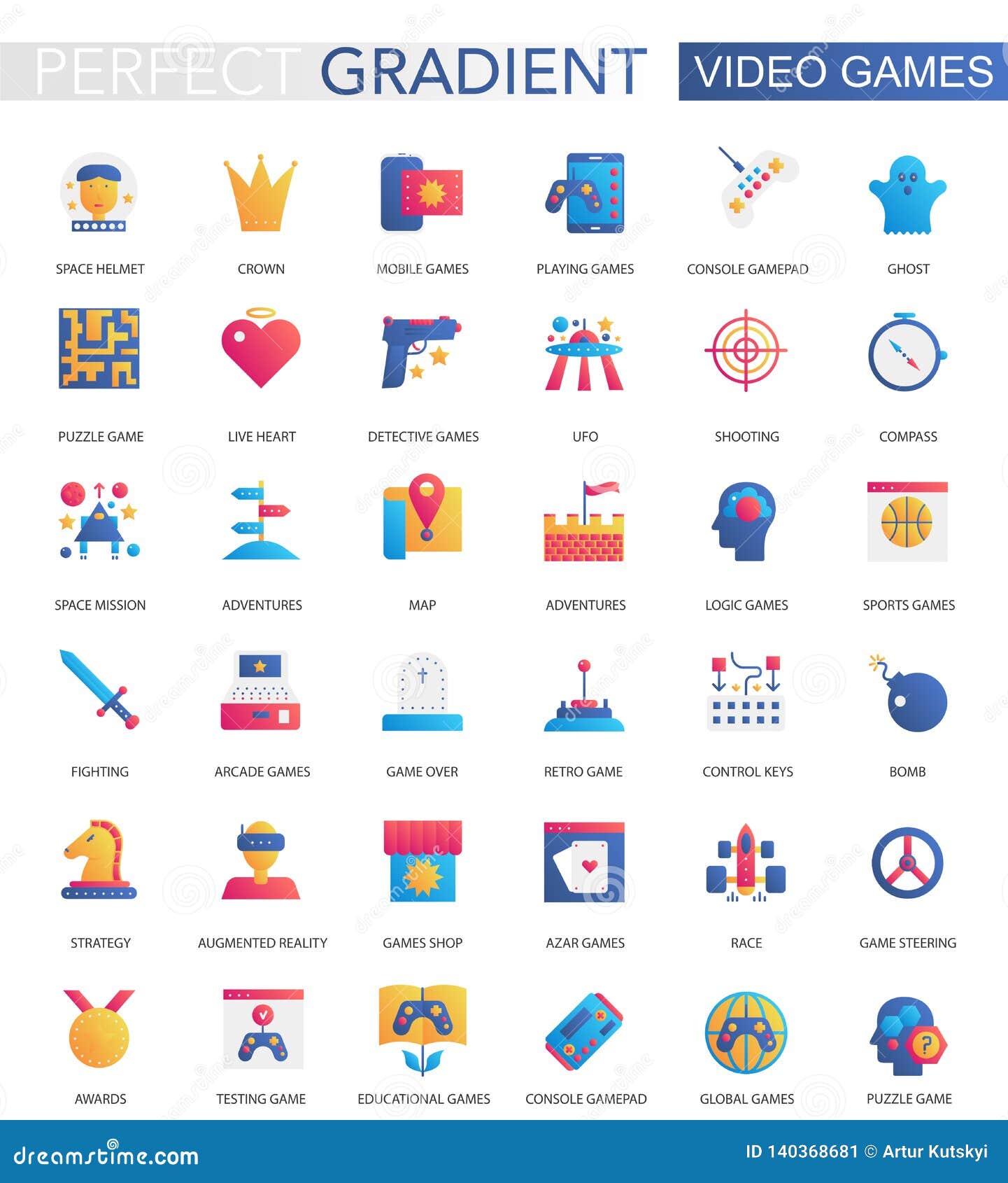 Vector Set of Trendy Flat Gradient Video Games Icons. Stock Vector ...