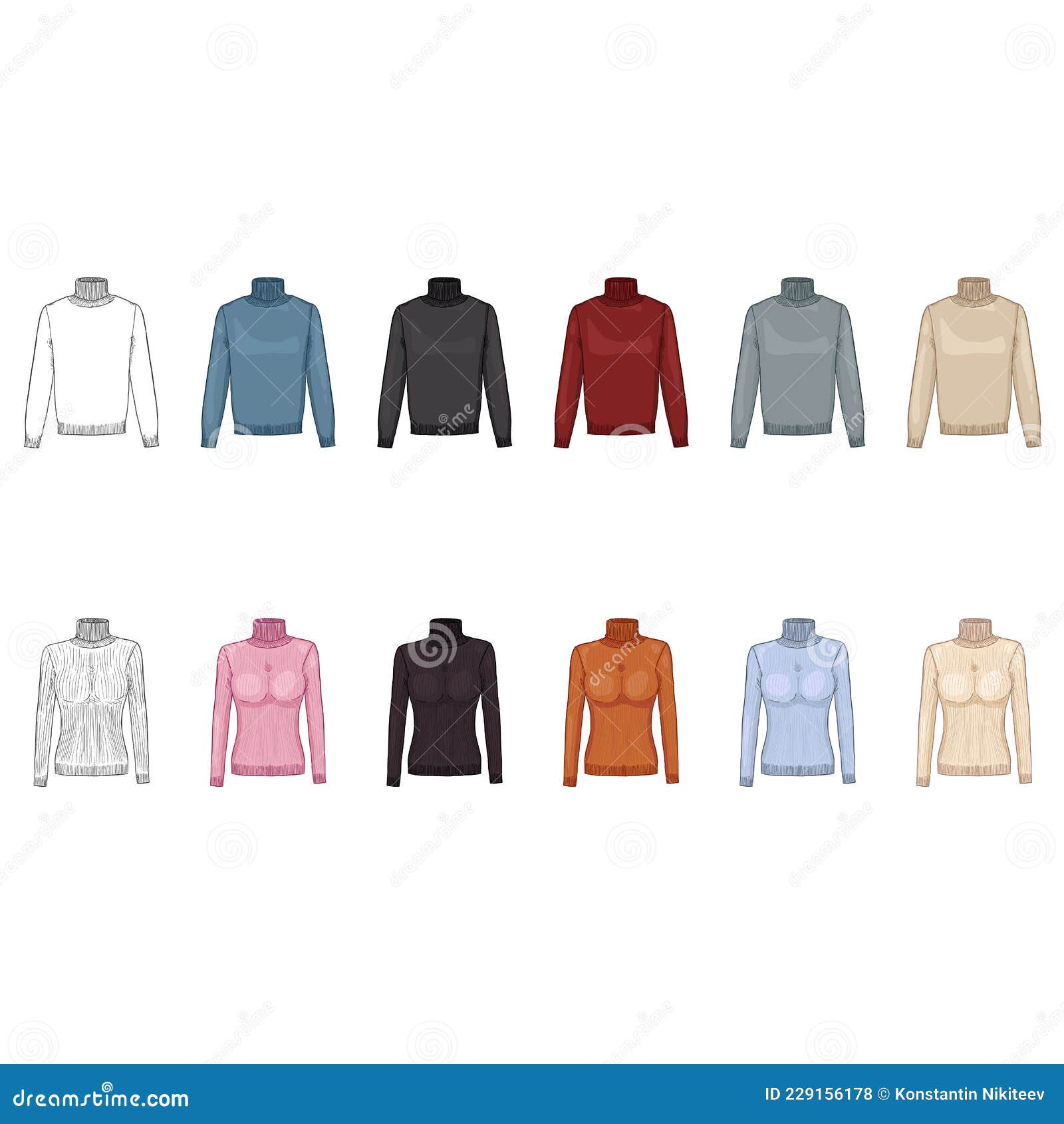 Vector Set of Turtleneck Sweaters Stock Vector - Illustration of ...