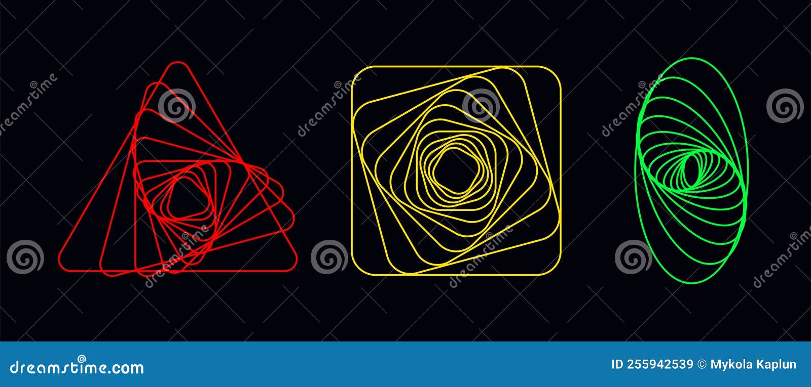 Vector Set of Twisted Colored Geometry Figures. Spirals Fractal Element ...