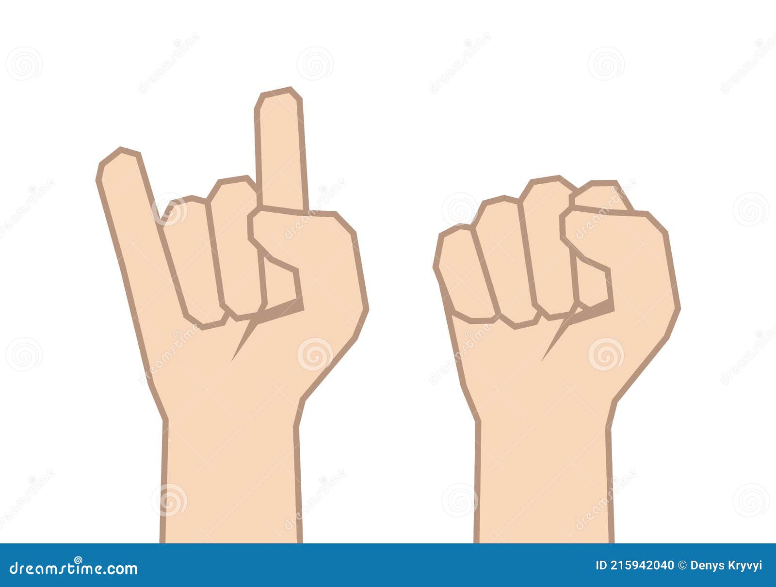 Vector Set of Two Hands. Fist and Rock Symbol. Stock Vector ...