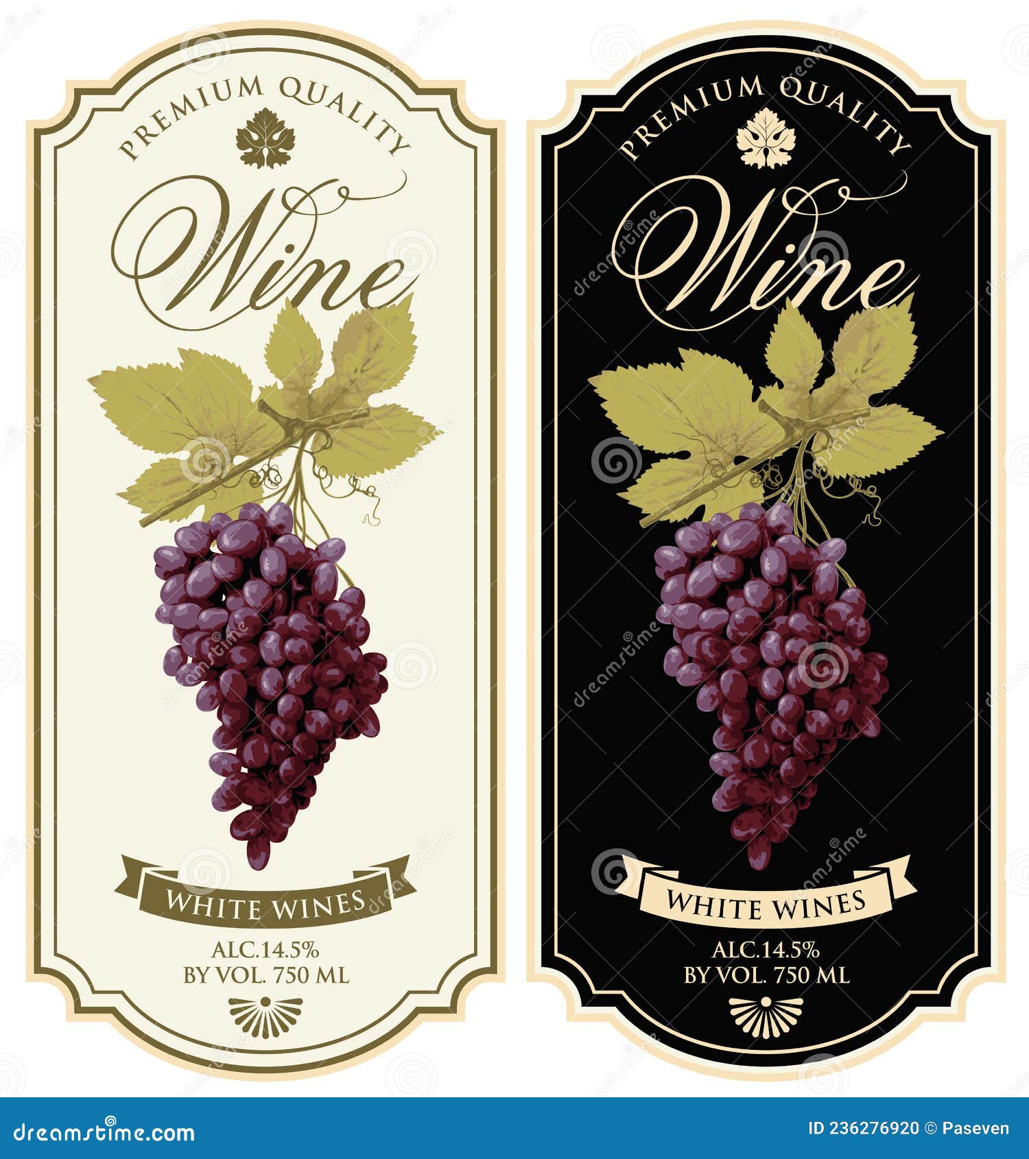 Vector Set of Two Wine Labels with Grape Bunches Stock Vector ...