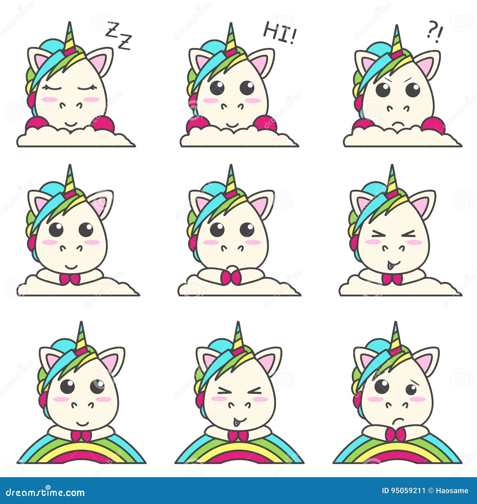 Vector Set of Unicorns Emoticons. Stock Vector - Illustration of flat ...