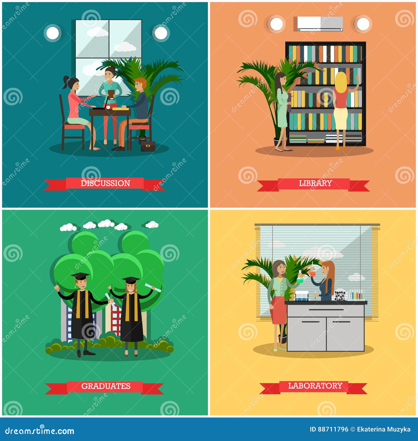 Vector Set of University Posters in Flat Style Stock Vector ...