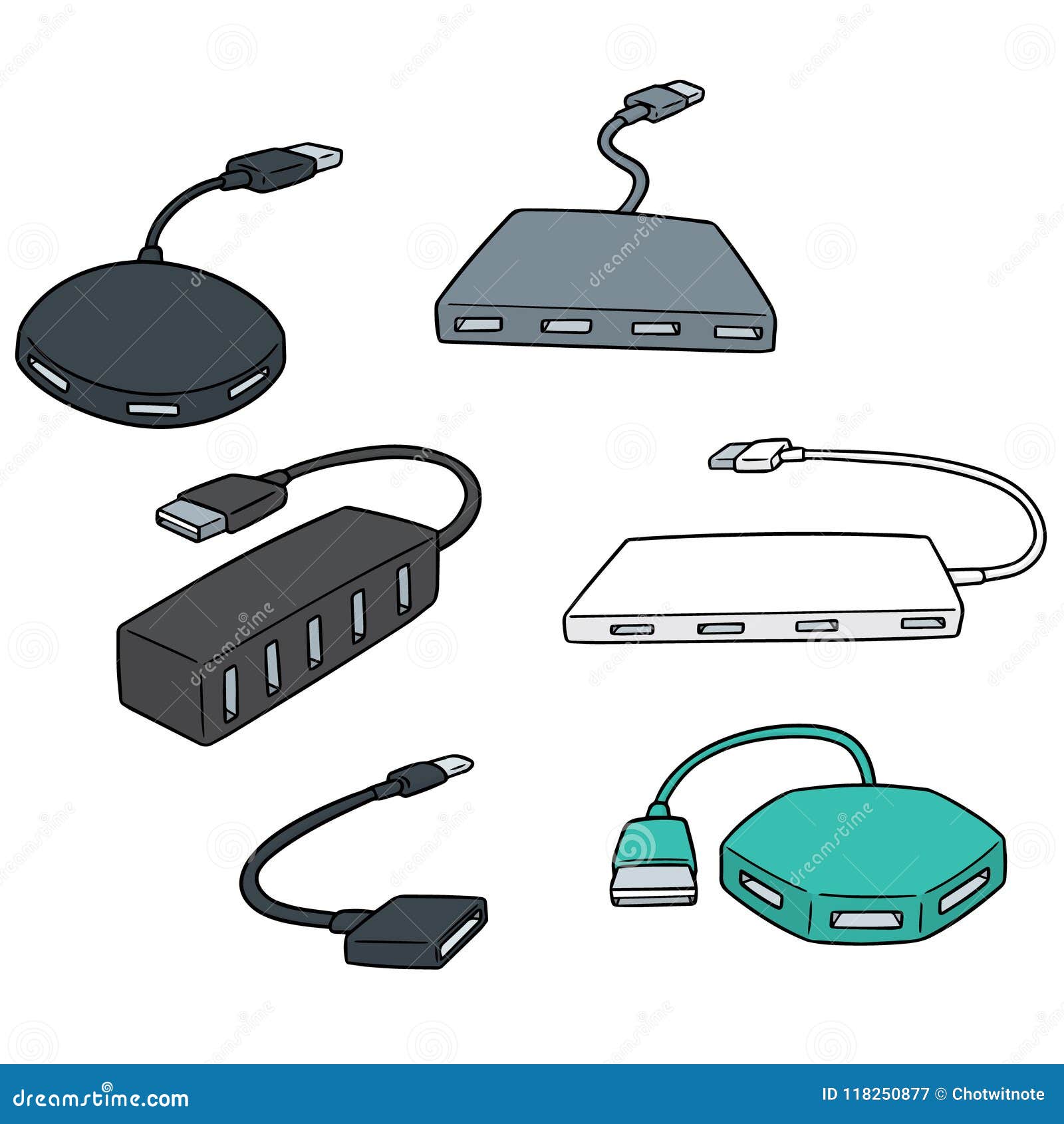 Vector set of usb hub stock vector. Illustration of drawing - 118250877