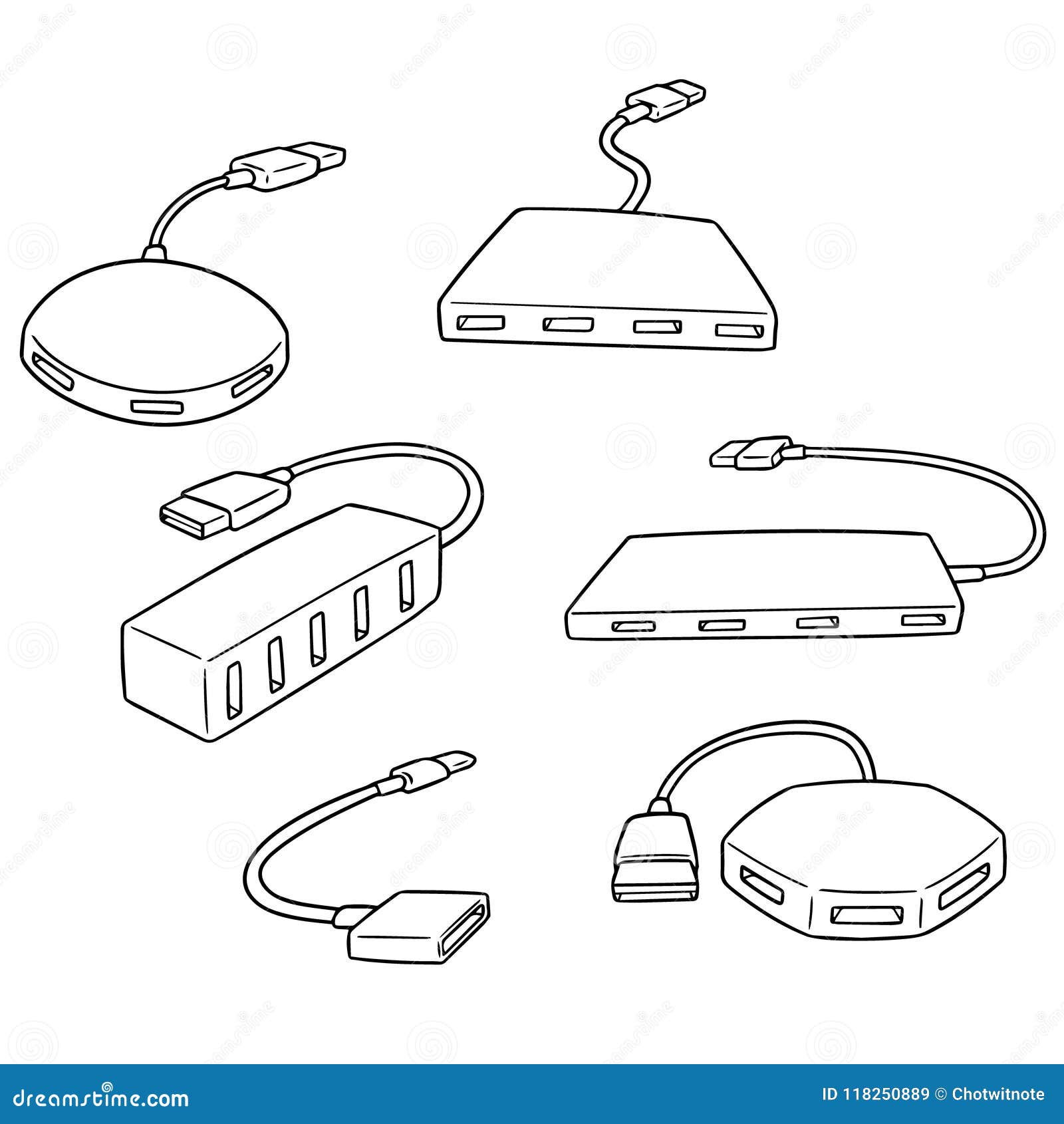 Vector set of usb hub stock vector. Illustration of digital - 118250889