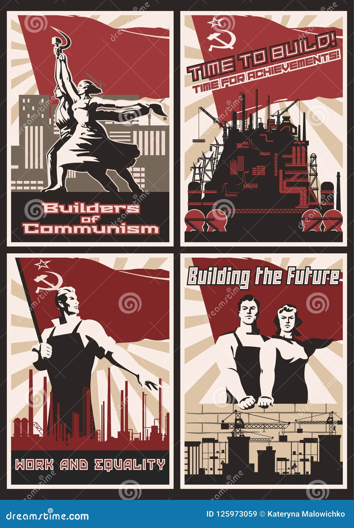 Set Of Retro Communism Propaganda Posters Stock Photo | CartoonDealer ...