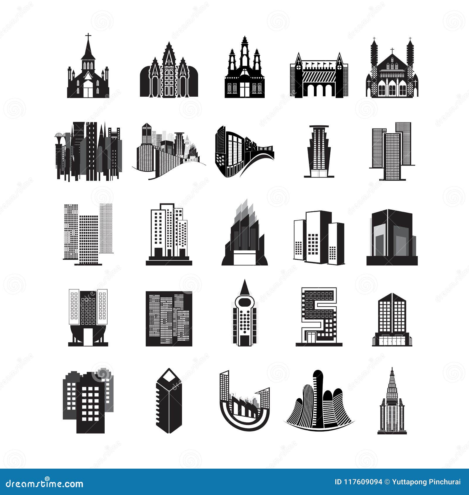 Vector Set of Various Buildings. on White Background Stock Vector ...