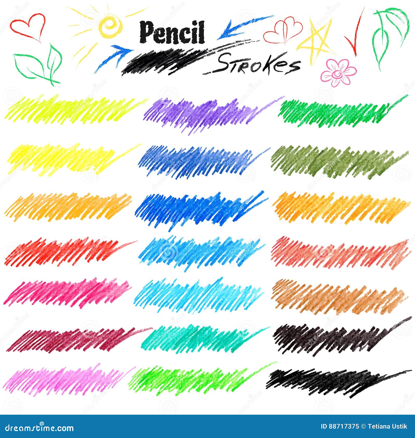 Vector Set of Various Colorful Pencil Strokes on White Background ...