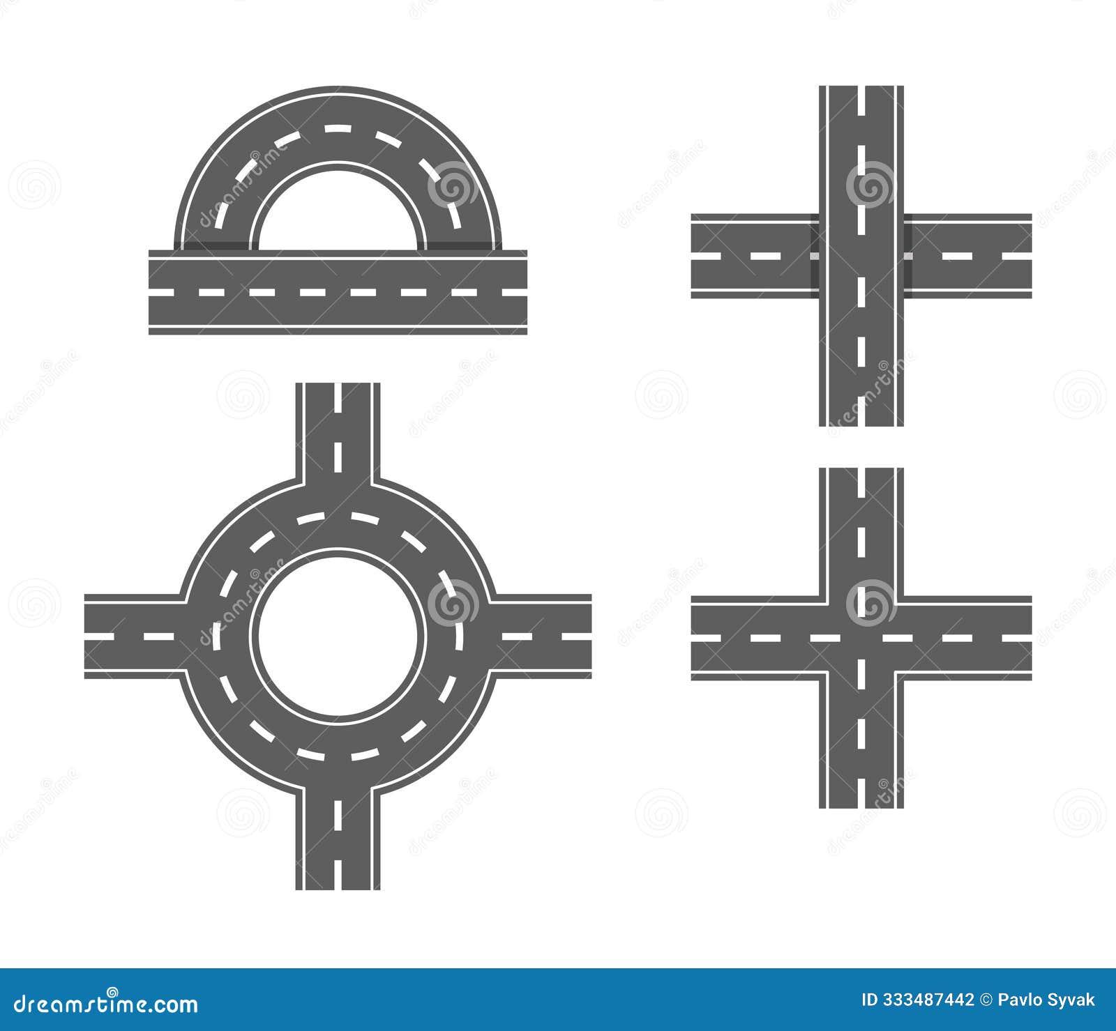 Vector Set of Various Road Sections Such As a Roundabout and Different ...