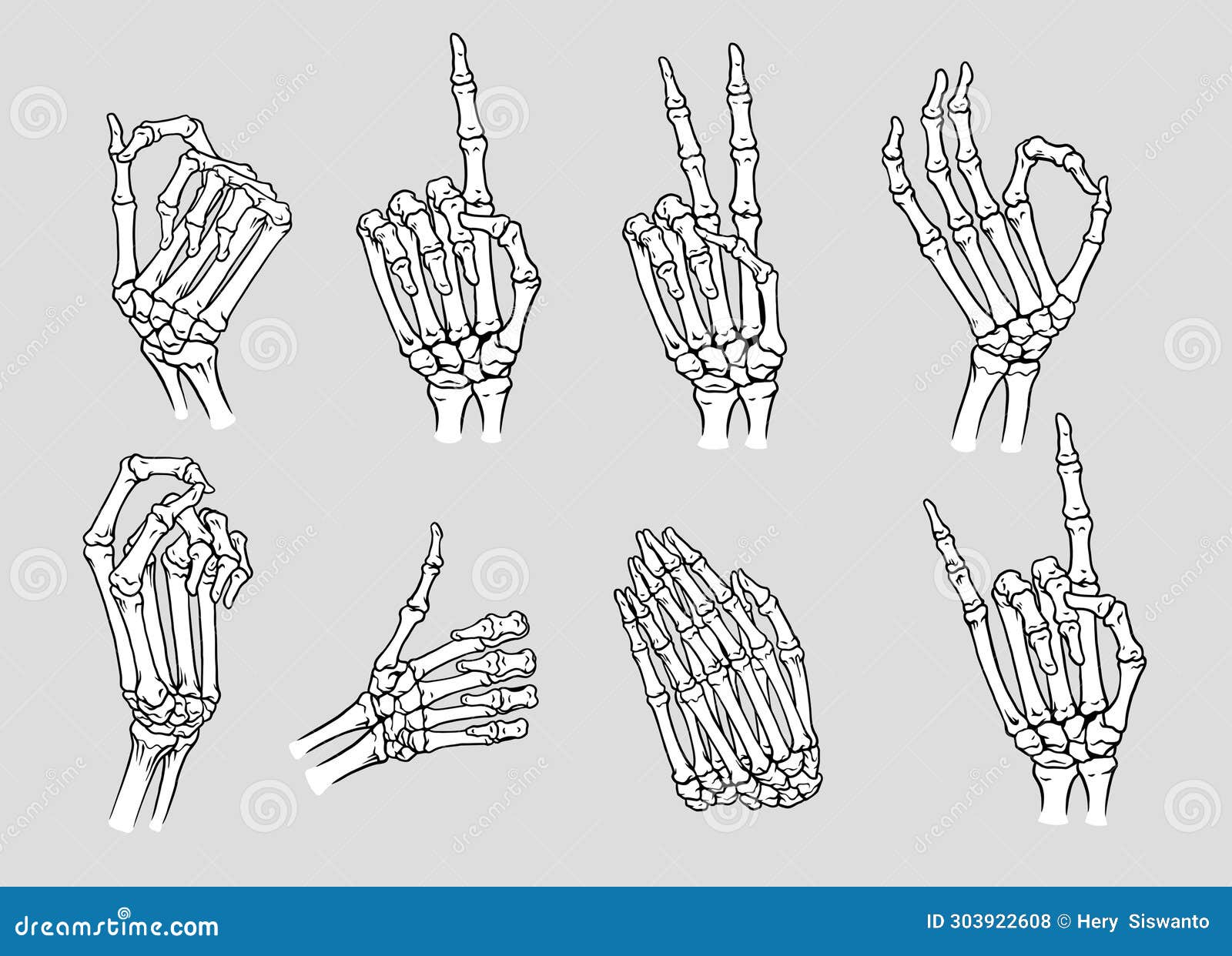 Set of Various Skeleton Hand with Different Pose Stock Vector ...