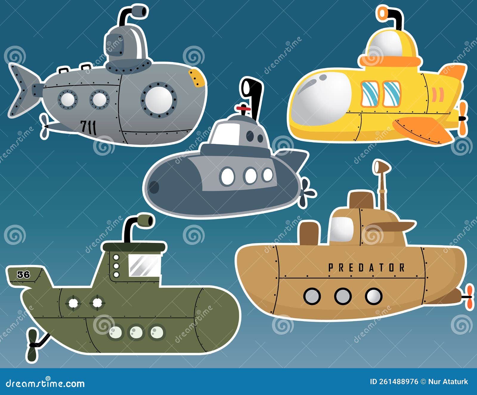 Vector Set Of Various Submarine Cartoon | CartoonDealer.com #261488976