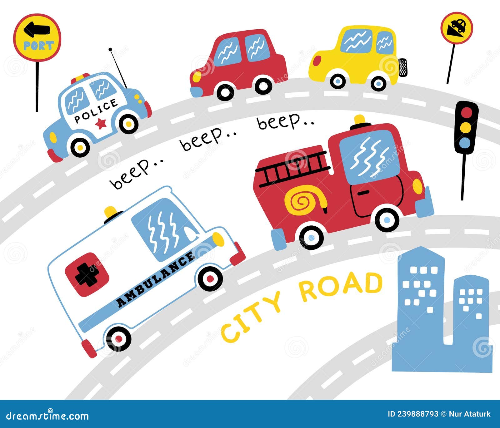 Vector Set of Various Vehicles Cartoon on the Road Stock Vector ...