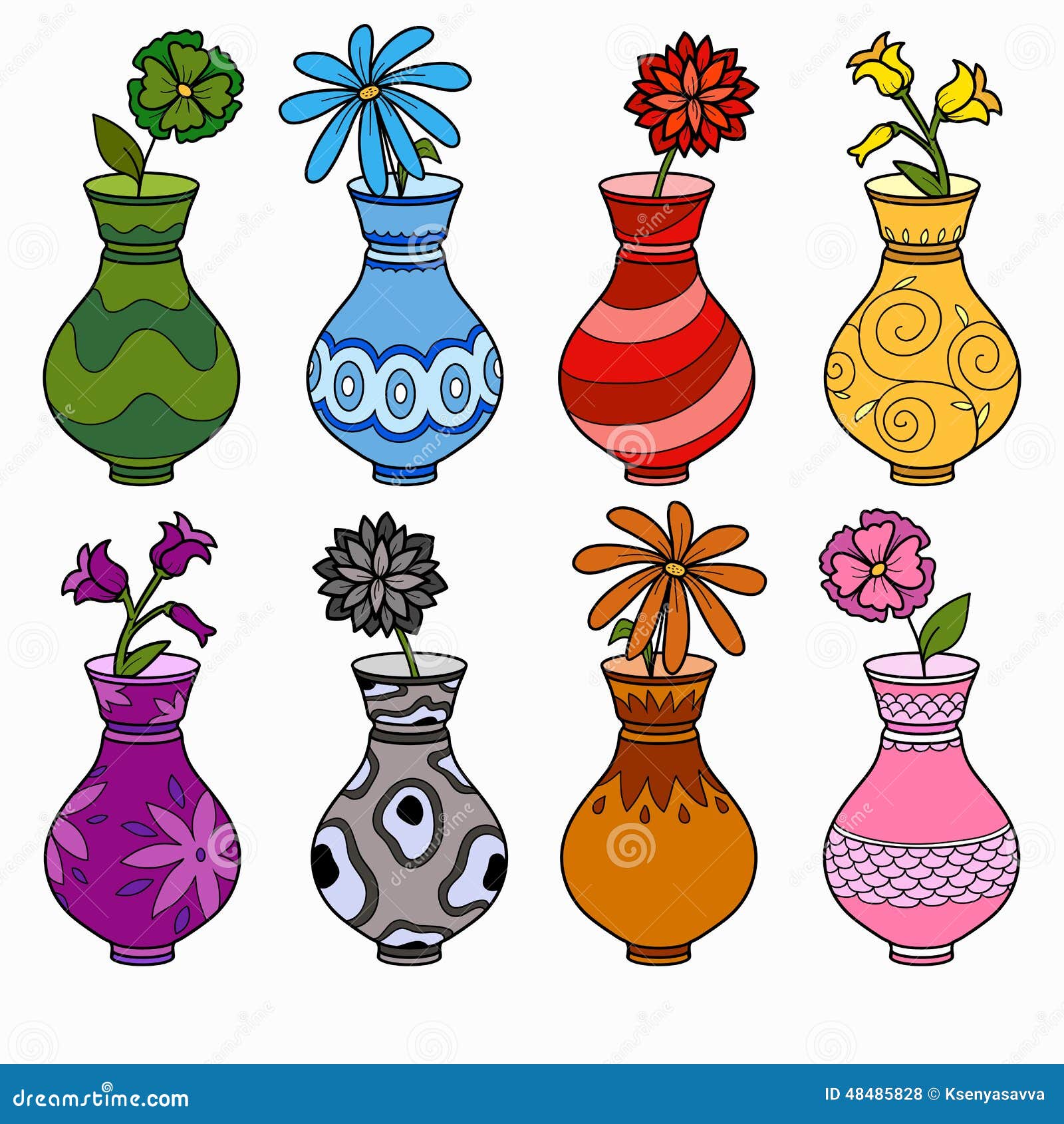 Vector Set of Vases, Study of Colors for Children Stock Vector ...