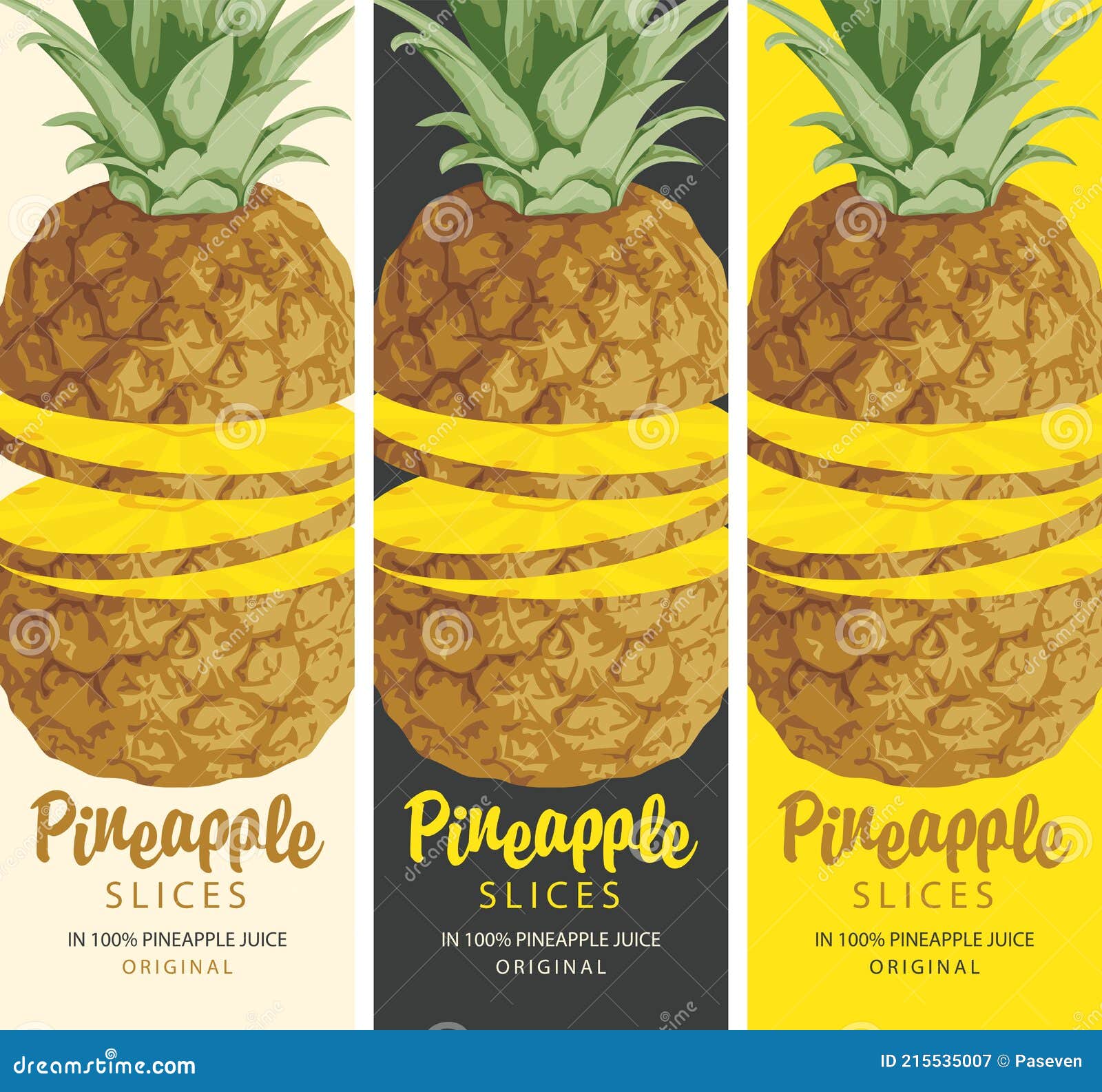 Vector Set of Vertical Labels for Pineapple Slices Stock Vector ...